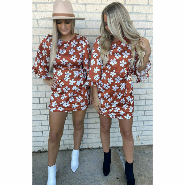 Alana 70's Floral Rust Dress - Wren Rae Clothing