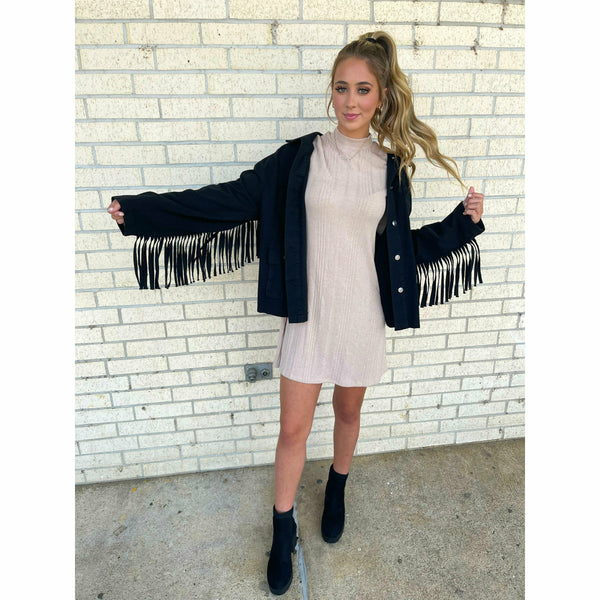 Baylee Black Fringe Jacket - Wren Rae Clothing